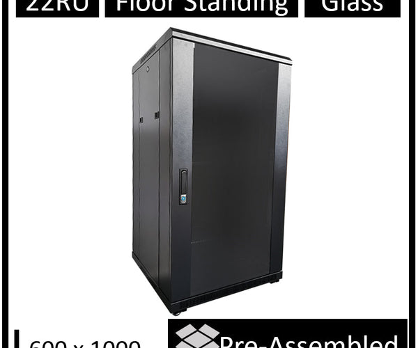 LDR Assembled 22U Server Rack Cabinet (600mm x 1000mm), Glass Door, 1x ...