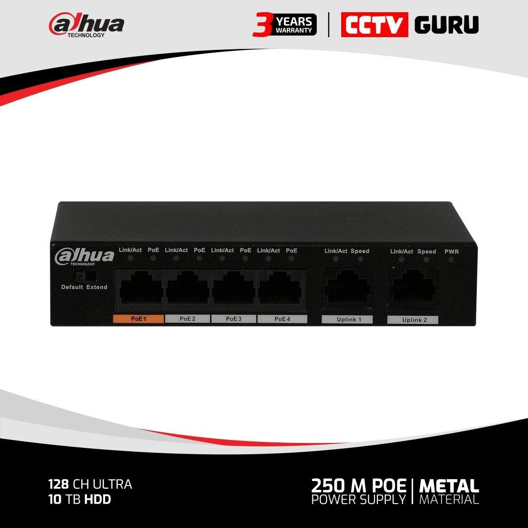 DAHUA 6-Port 10/100Mbps Unmanaged Desktop Switch with 4 PoE Ports V2 D ...