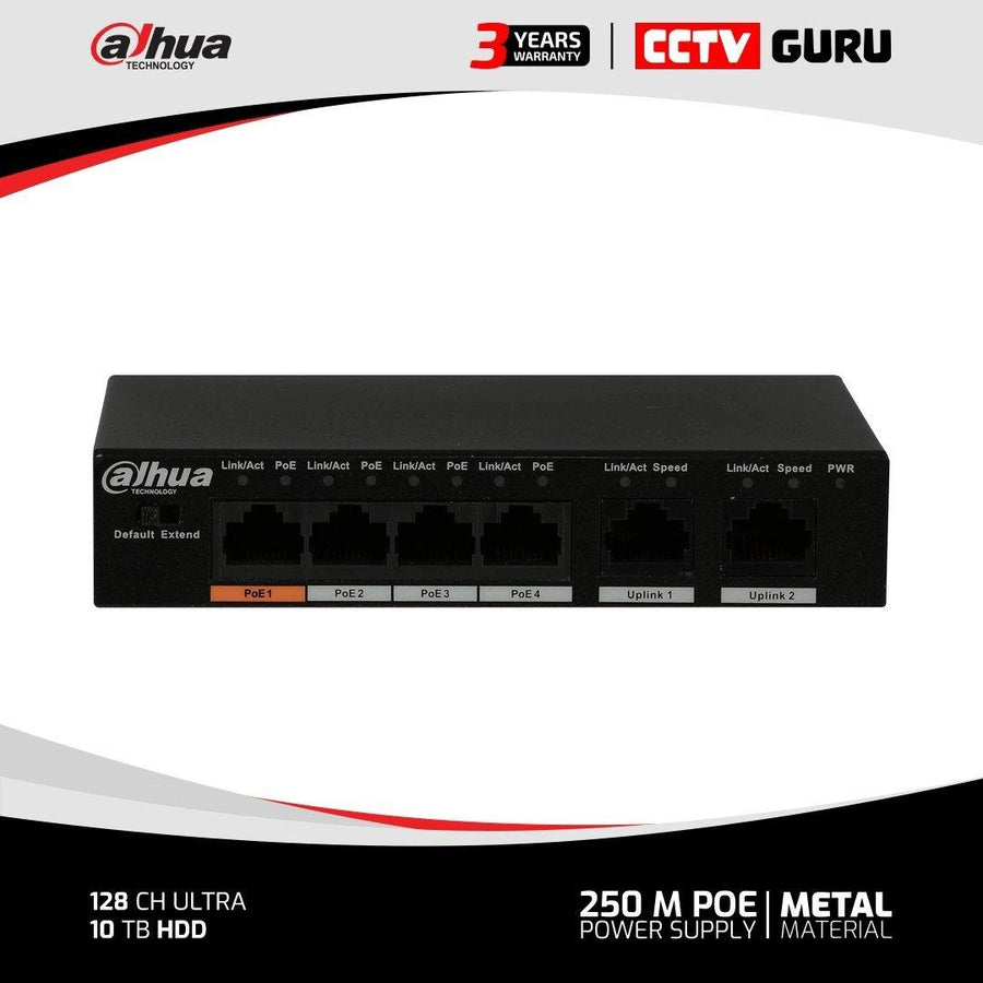 DAHUA 6-Port 10/100Mbps Unmanaged Desktop Switch with 4 PoE Ports V2 D ...