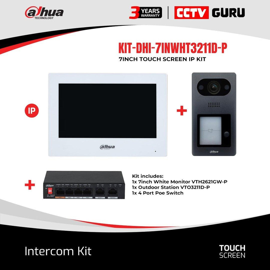 Dahua Intercom Kit White 7-inch Touch Screen, Outdoor Station and 4 Po ...